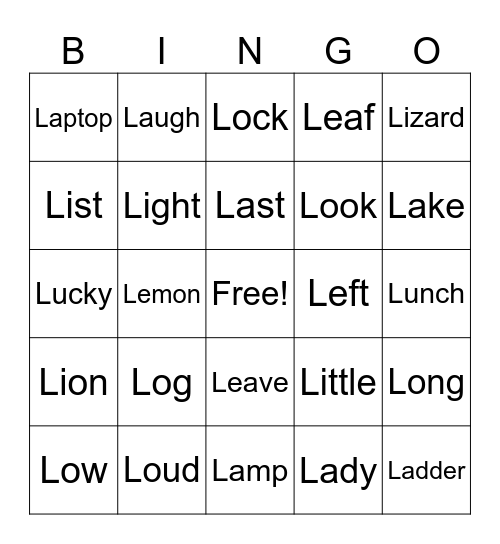 L sounds Bingo Card