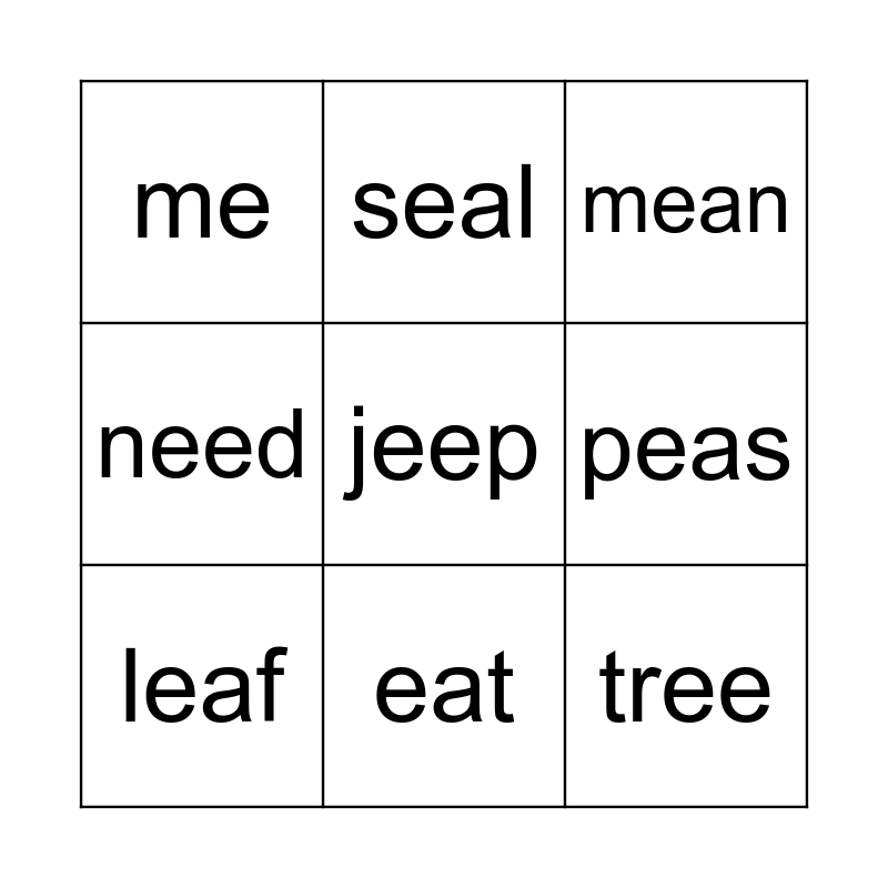 Long e Bingo Card