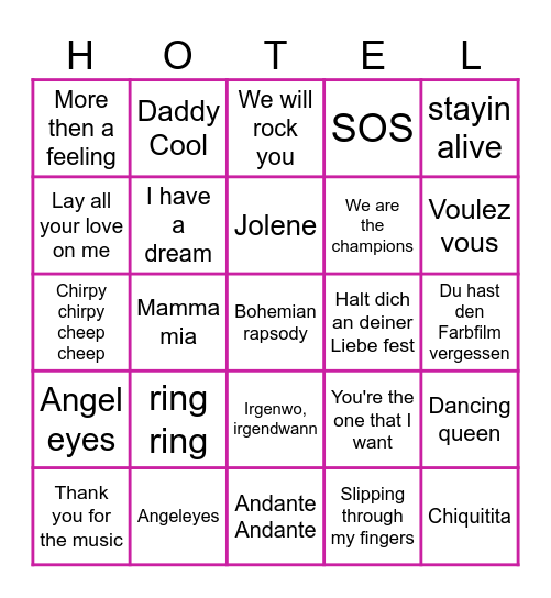 ABBA - 70er Jahre Bingo Card