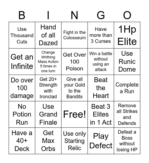 Slay the Spire Bingo Card
