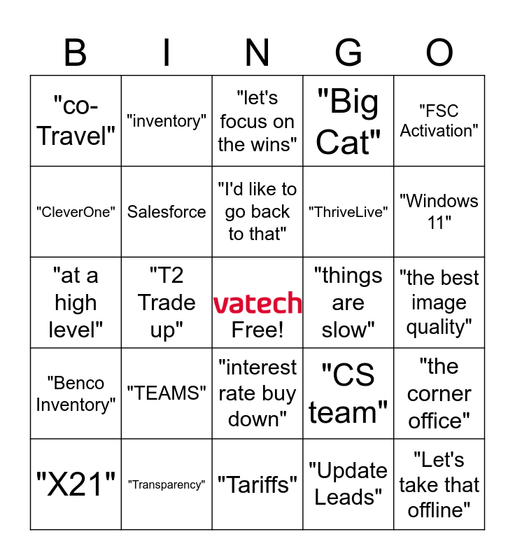 Vatech Call Bingo Card