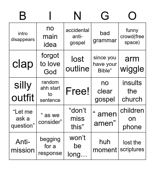 Sermon Bingo Card