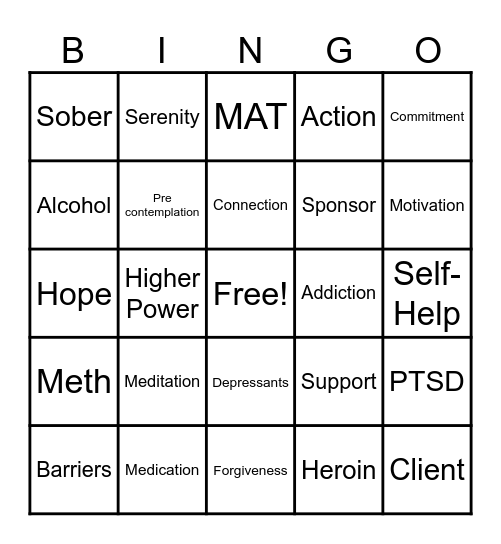 Recovery Bingo! Bingo Card