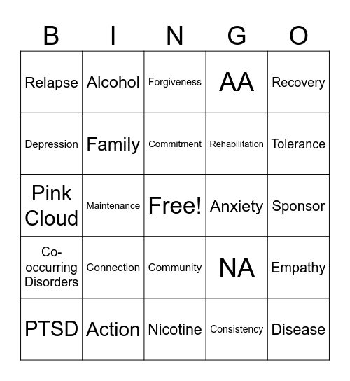 Recovery Bingo Card