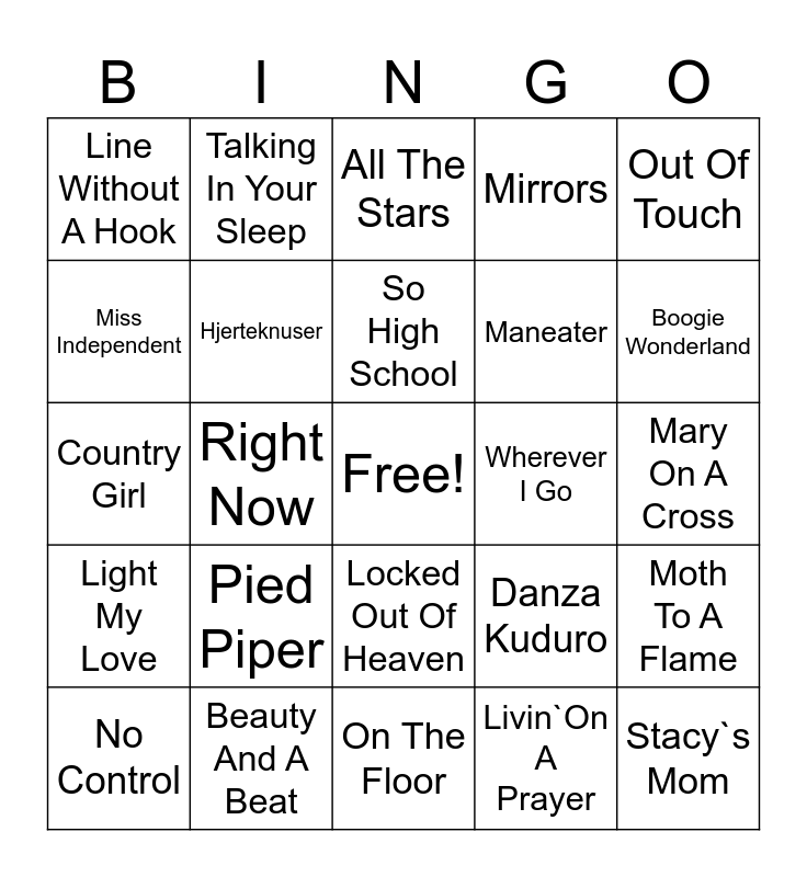 Ava sine favorittsanger BINGO Card