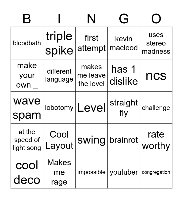 GD RECENT TAB Bingo Card