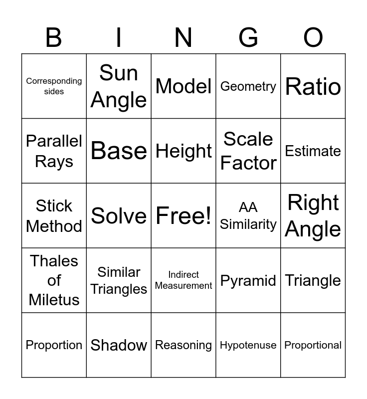 Similar Triangles Bingo Card