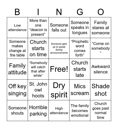 St. John Bingo Card