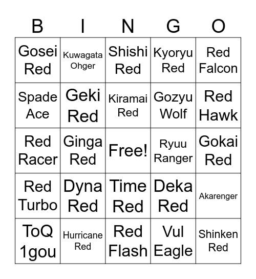 Red Sentai Bingo Card