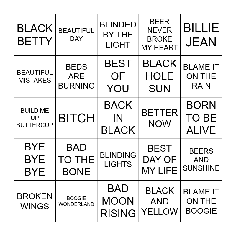 "B" Bingo Card