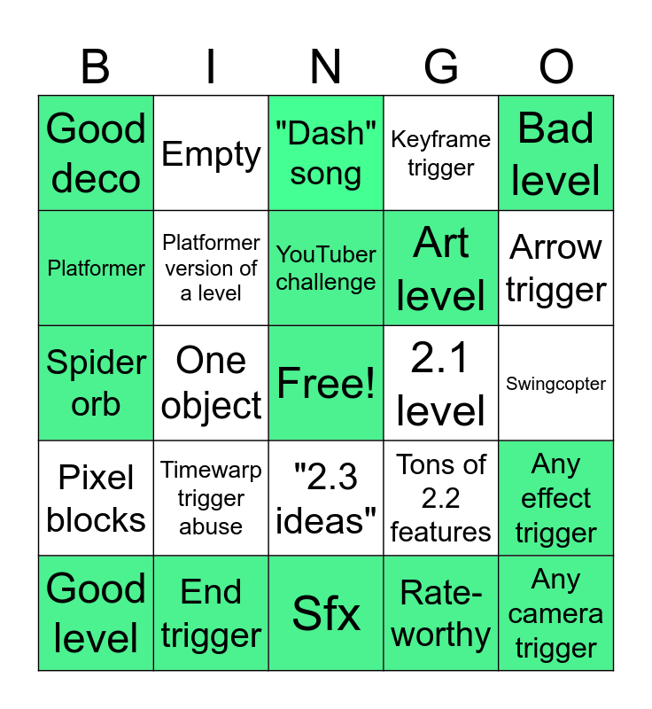 Geometry Dash 2.2 Recent Tab Bingo Card