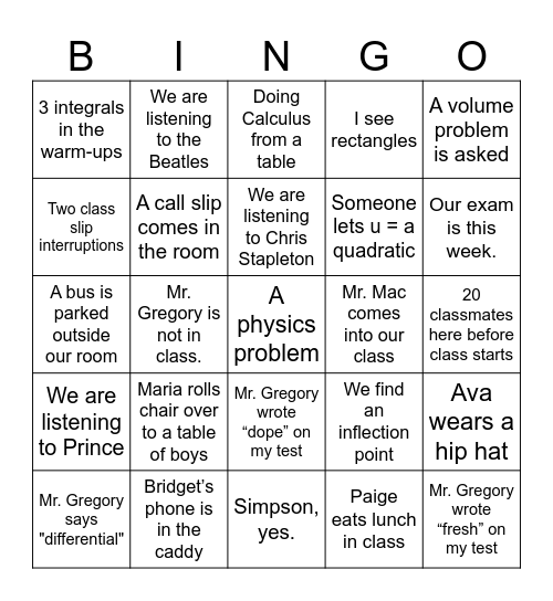 Untitled Bingo Card