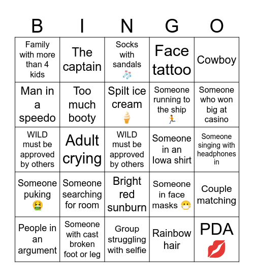 Cruise 🚢 Bingo Card