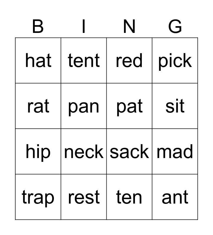 JP Groups 1,2 Bingo Card