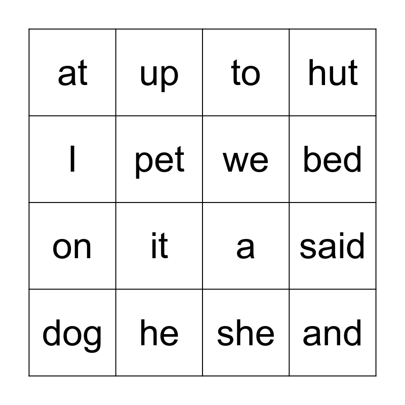 Heart Words Bingo Card