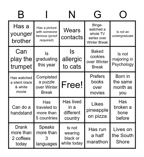 PSC Winter Ball Bingo Card