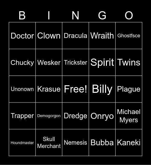 Dead By Daylight Bingo Card