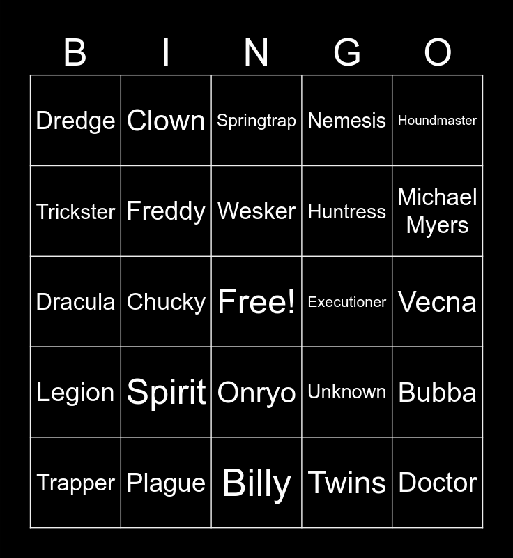 Dead By Daylight Bingo Card