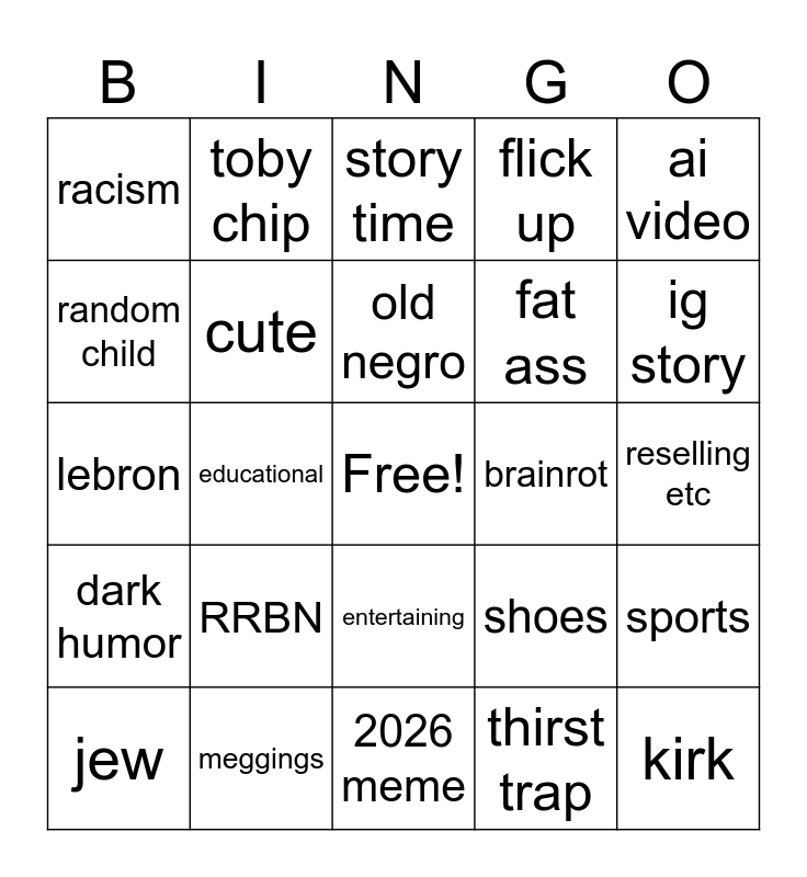 ig bingo board 1 Bingo Card