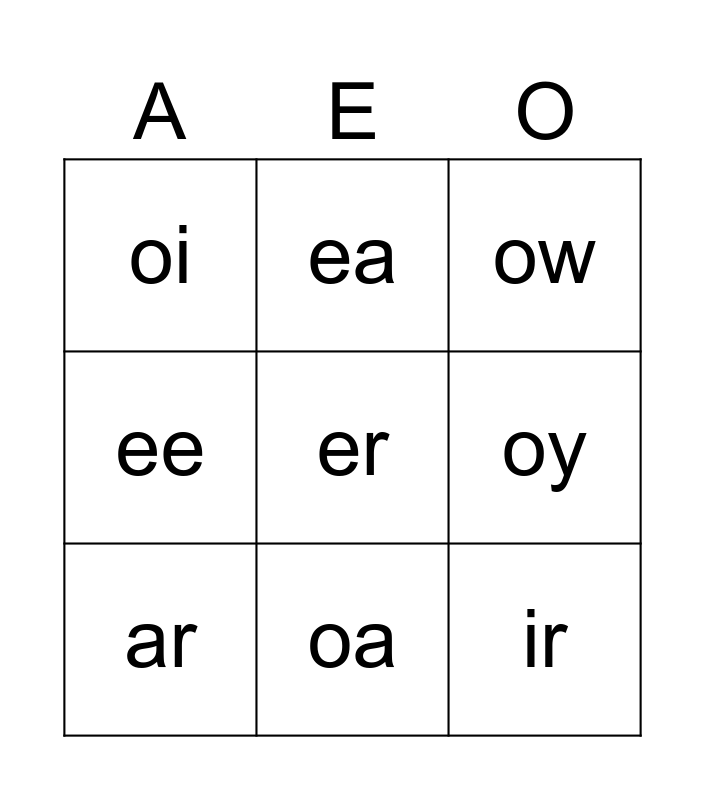 Phonics Bingo Card