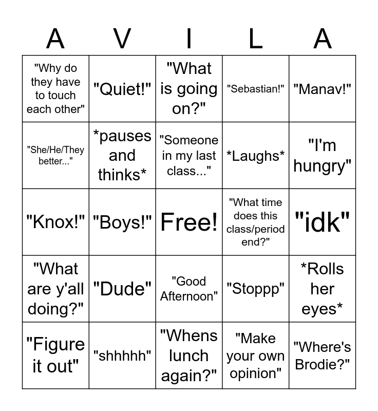 Class Bingo Card