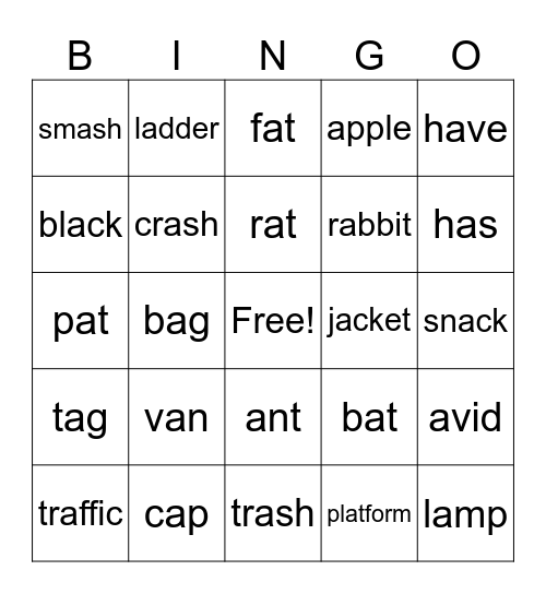 20260112 Short A words Bingo Card Bingo Card