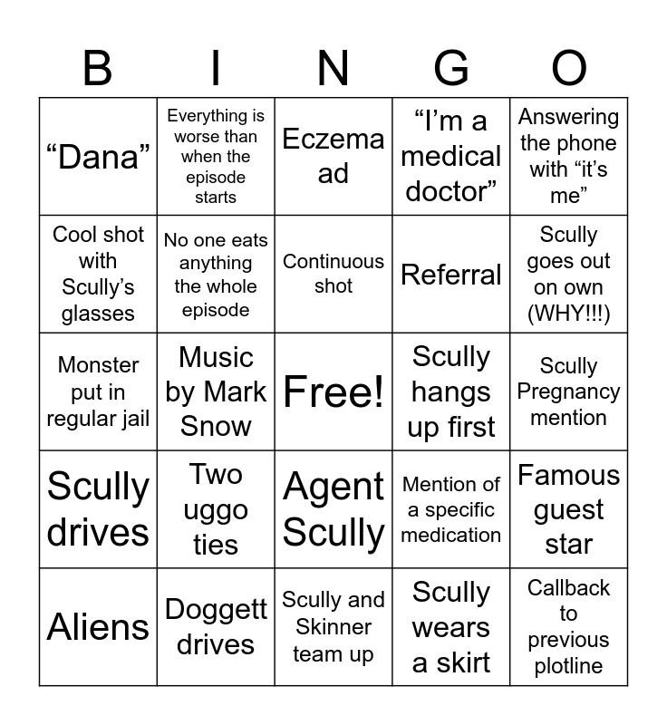 Watching X-Files with no Mulder Bingo Card