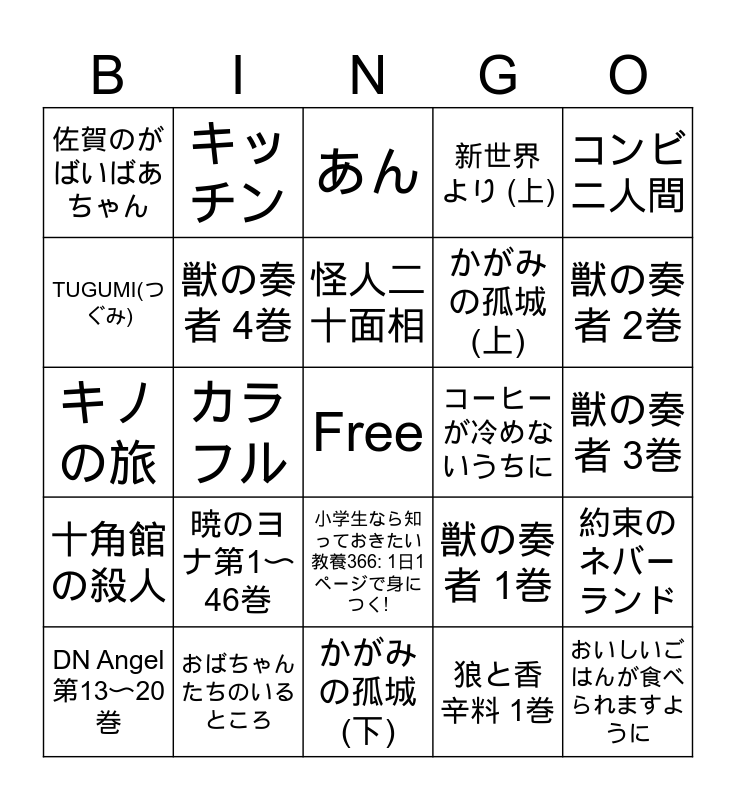 積読 2026 Bingo Card