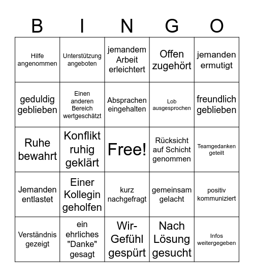 Teamwork Bingo Card