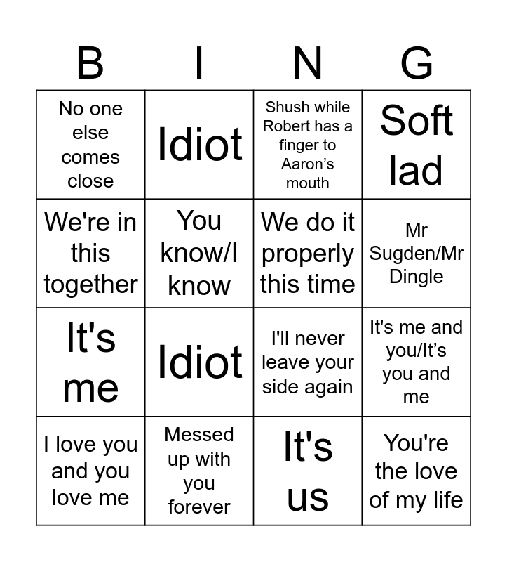 Robron Callback Bingo Card