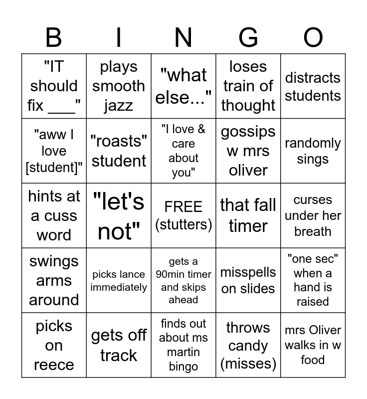 Ms Martin Bingo Card