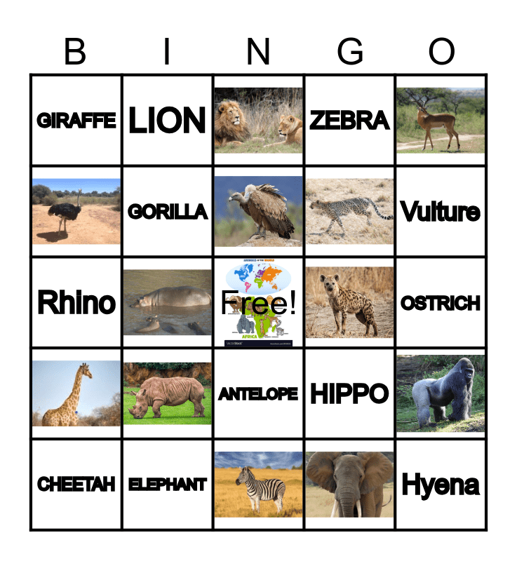 AFRICAN ANIMALS Bingo Card