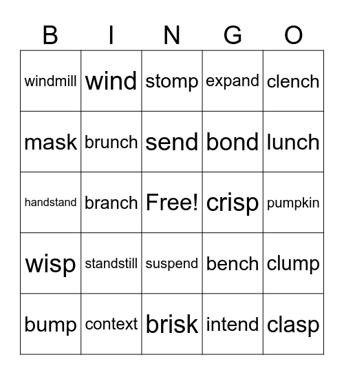 Ending Blends Bingo Card