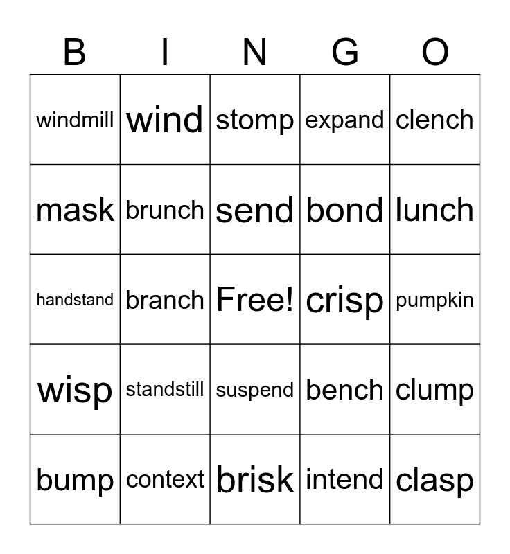 Ending Blends Bingo Card