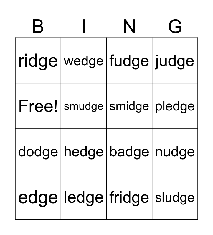 dge BINGO Card