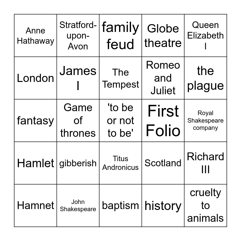 Shakespeare's bingo Card