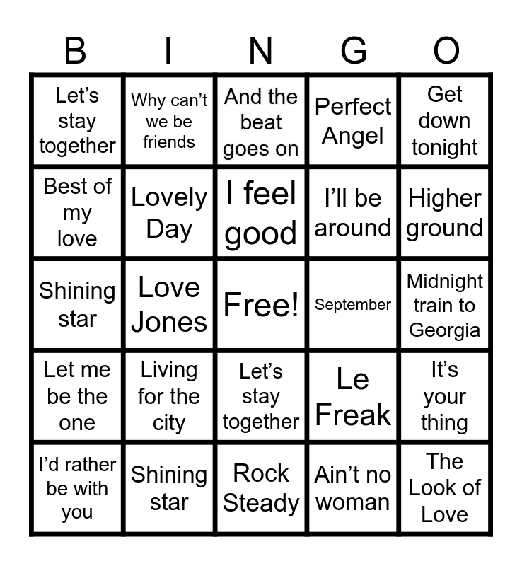 70s soul Bingo Card