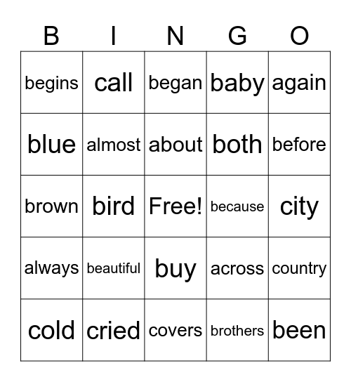 Sight Word Bingo (1a,b,c) Bingo Card