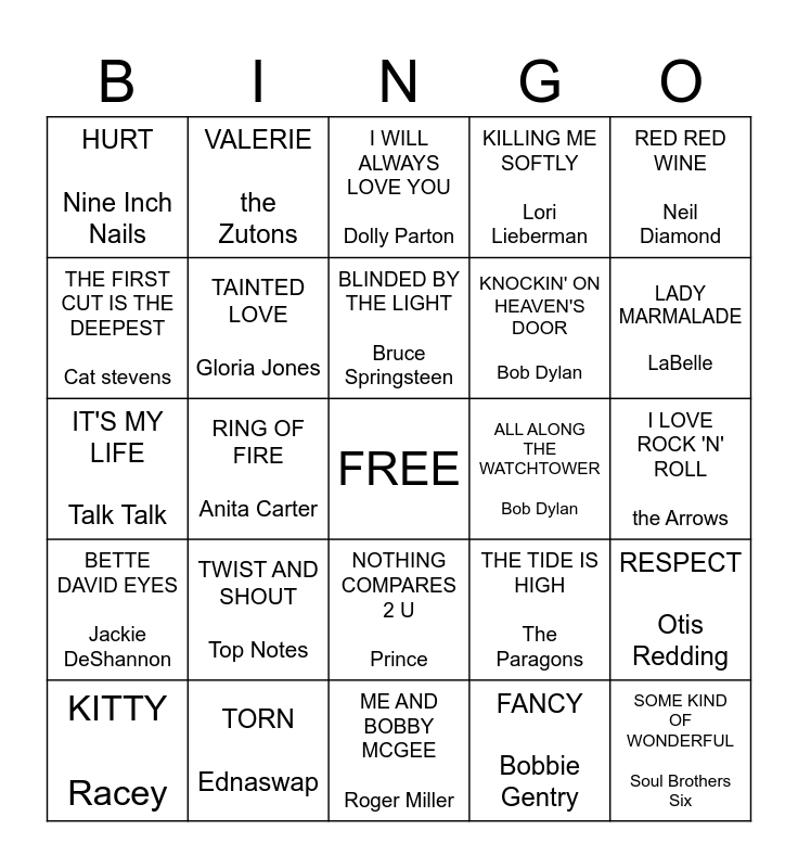 Under the Covers Bingo Card
