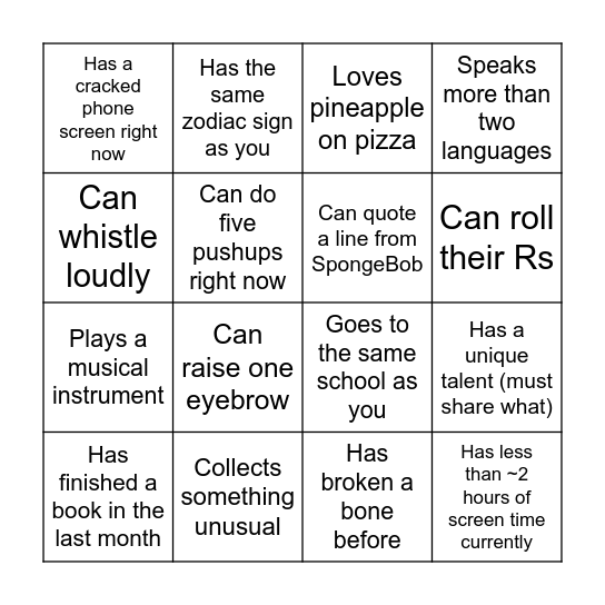 Untitled Bingo Card