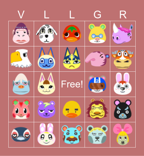Animal Crossing Villager Hunt Bingo Card