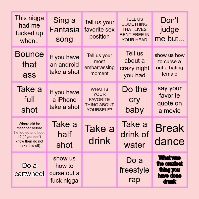 Girls Gone Wild Bingo Card