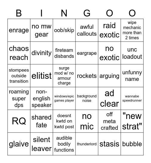 LFG bingo 6x6 Bingo Card