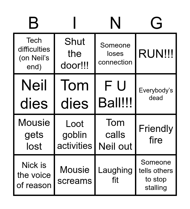 Species: unknown Bingo Card