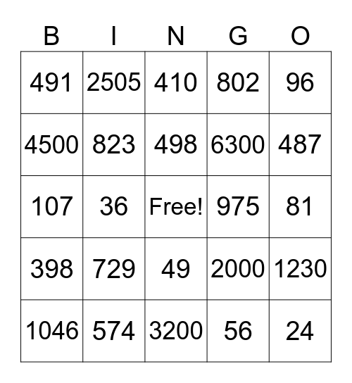 4th Grade +, -, x 3 digit numbers Bingo Card