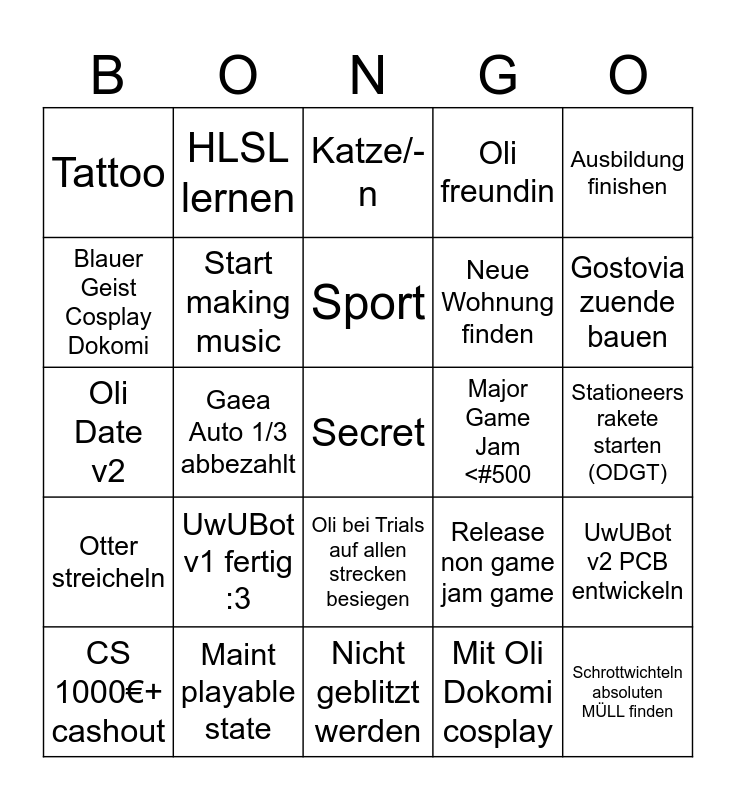 BONGO Bingo Card