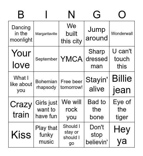Beat Shazam Bingo Card