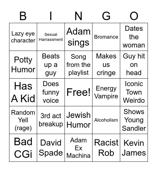 Adam Sandler Bingo Card