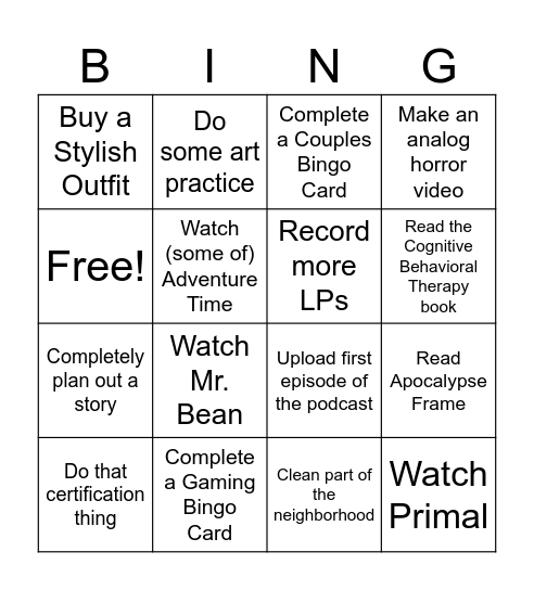 Personal Bingo Card Bingo Card