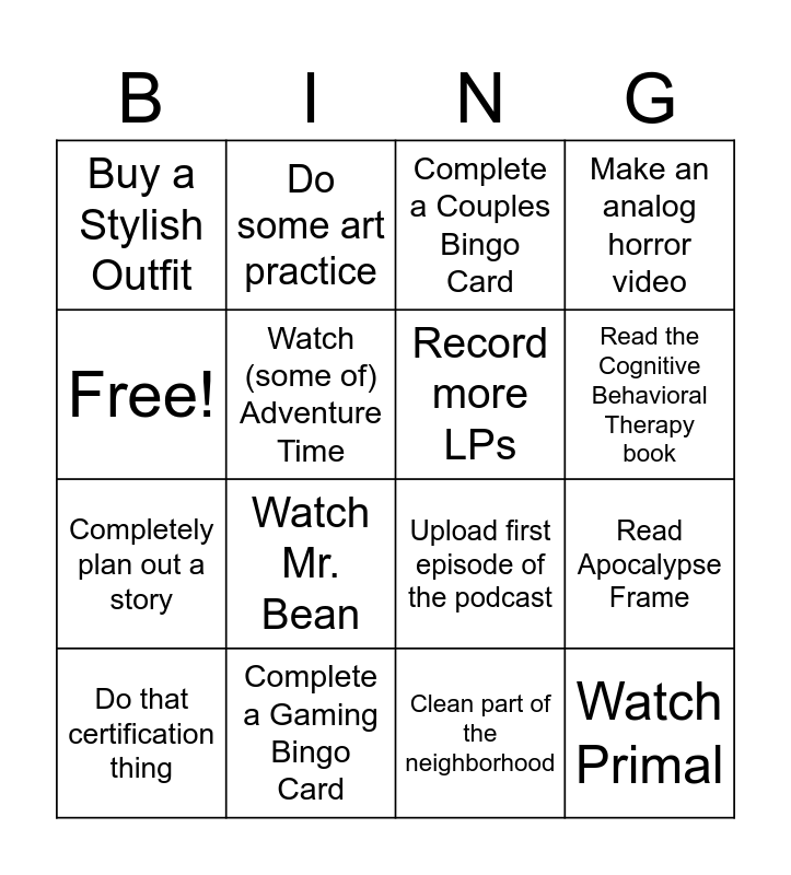 Personal Bingo Card Bingo Card